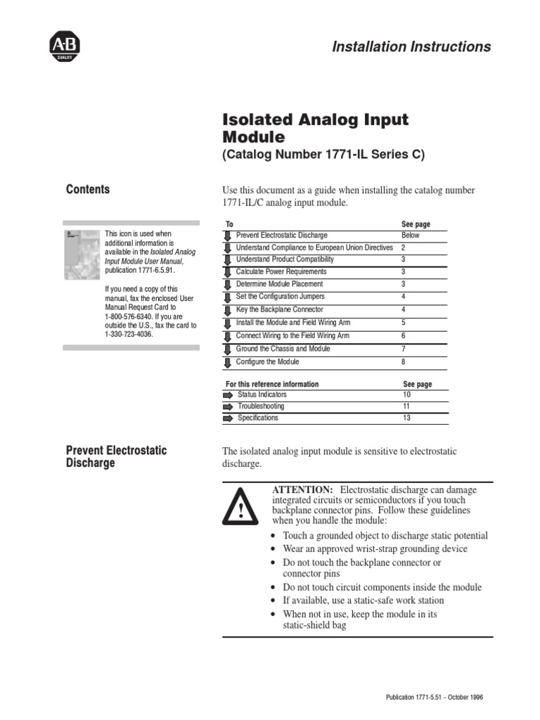 Installation Instructions: (Catalog Number 1771-IL Series C) | PDF ...