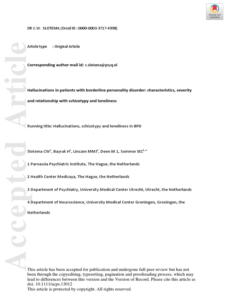 Hallucinations in Patients With Borderline Personality Disorder | PDF ...