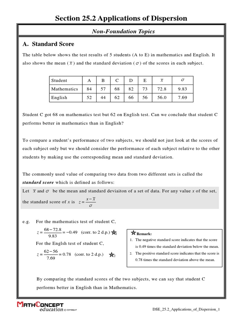 DSE 25.2 Applications of Dispersion | PDF | Normal Distribution ...