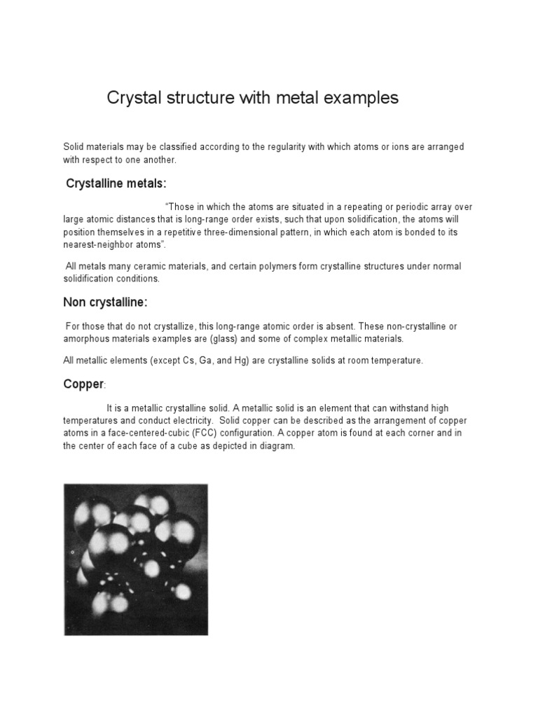 Crystal Structure With Metal Examples | PDF | Solid | Chromium