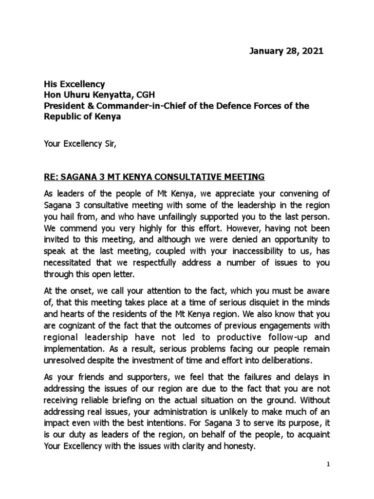 Mt. Kenya MPs Letter To The President | PDF | Kenya