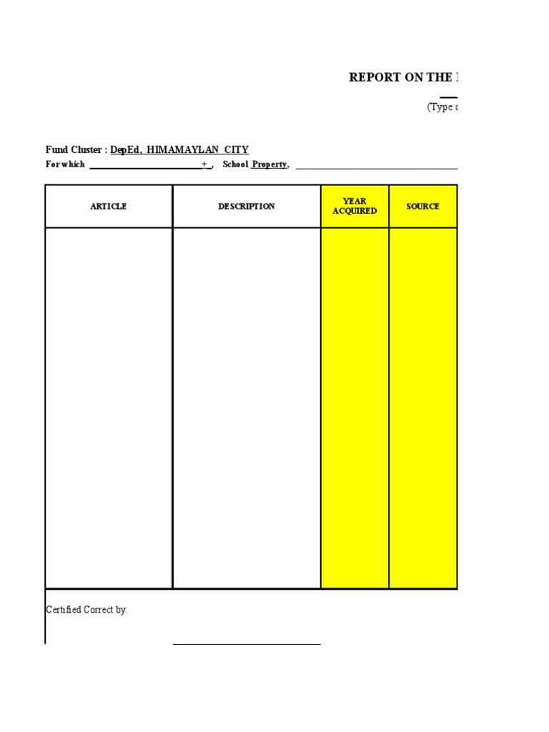 Physical Inventory Report for DepEd 2020 | PDF