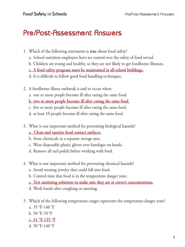 PrePost Assessment Answer Key | PDF | Foodborne Illness | Food Safety