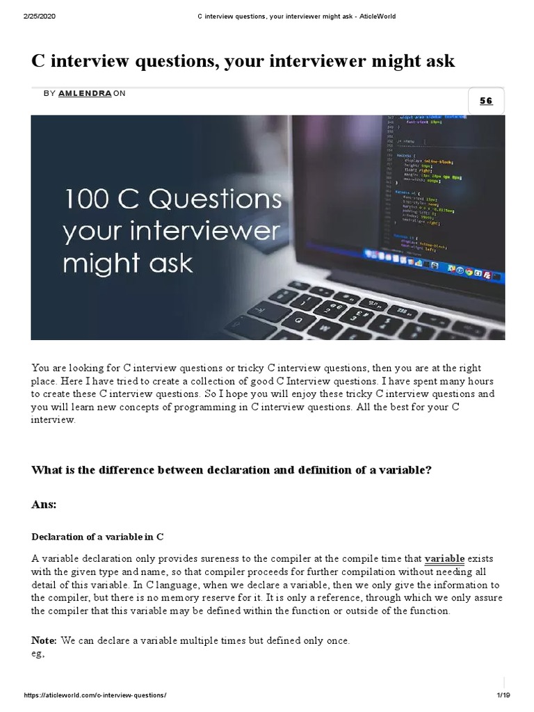 1 C Interview Questions, Your Interviewer Might Ask - AticleWorld 1 ...