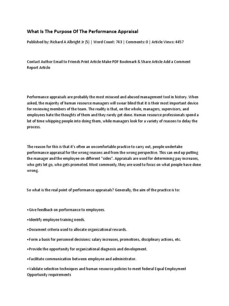 What Is The Purpose of The Performance Appraisal | PDF | Performance ...