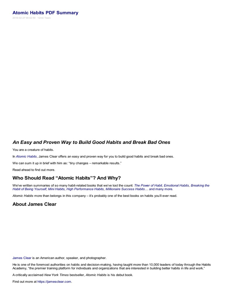 Atomic Habits PDF Summary Insights | PDF