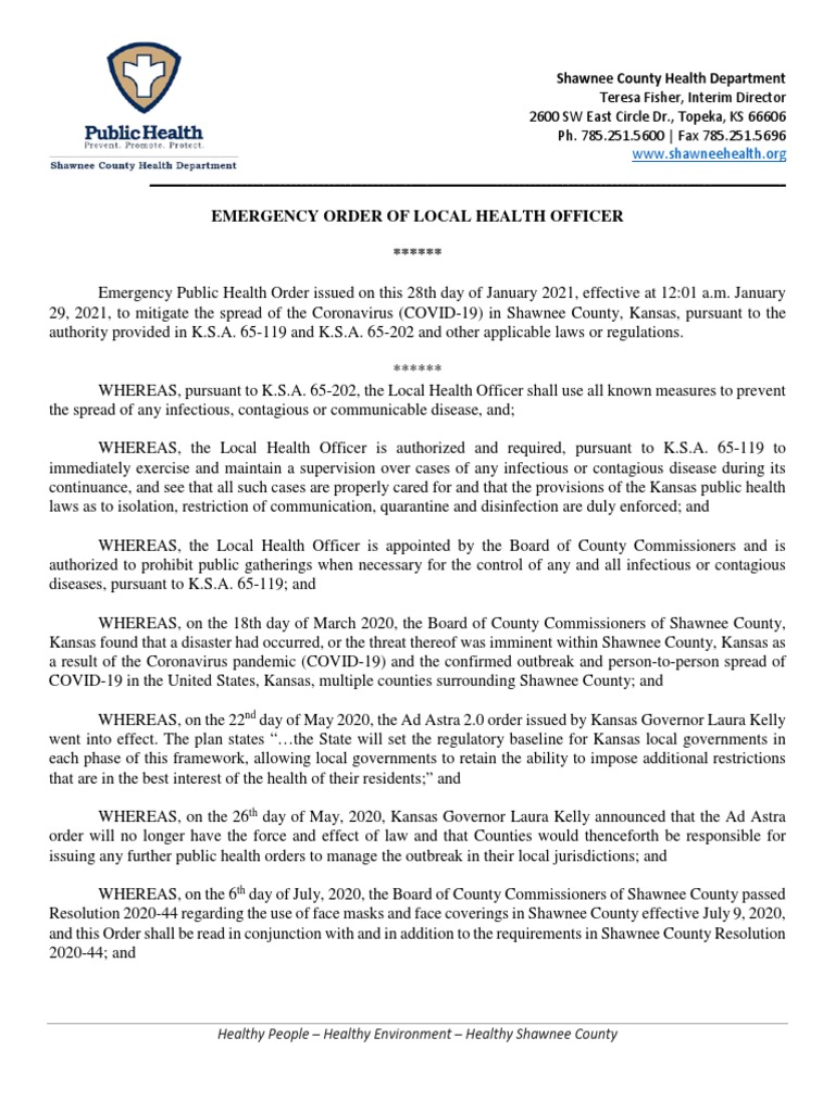Shawnee County COVID-19 Health Order | PDF | Child Care | Relationships