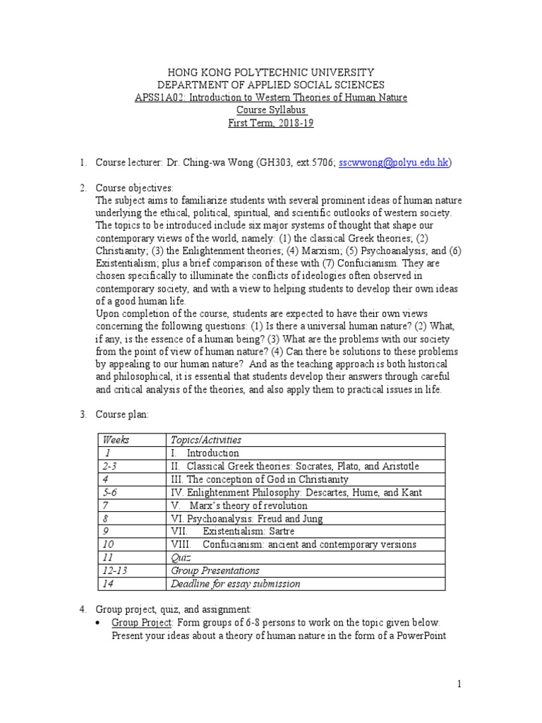 Human Nature Syllabus 2018 | PDF | Human Nature | Science