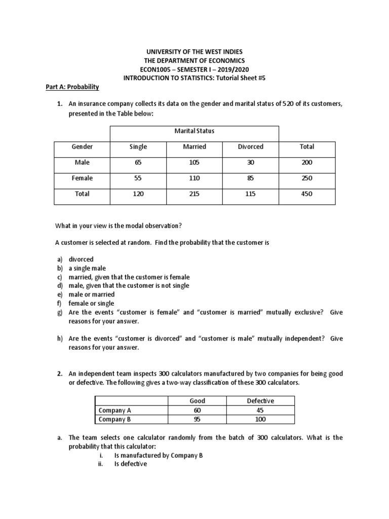 ECON 1005 Tutorial Sheet - 5 | PDF | Probability Distribution | Scientific Theories