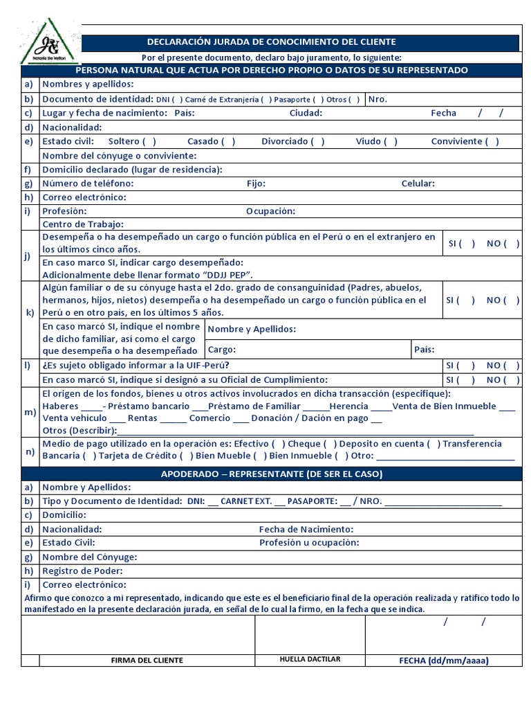 6e4f9f - 1-Declaracion Jurada de Conocimiento Del Cliente Anexo 5 (Persona Natural) Uif | PDF ...
