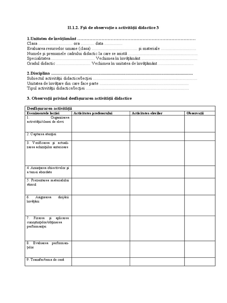 Fisa de Observatie A Activitatii Didactice 3 | PDF
