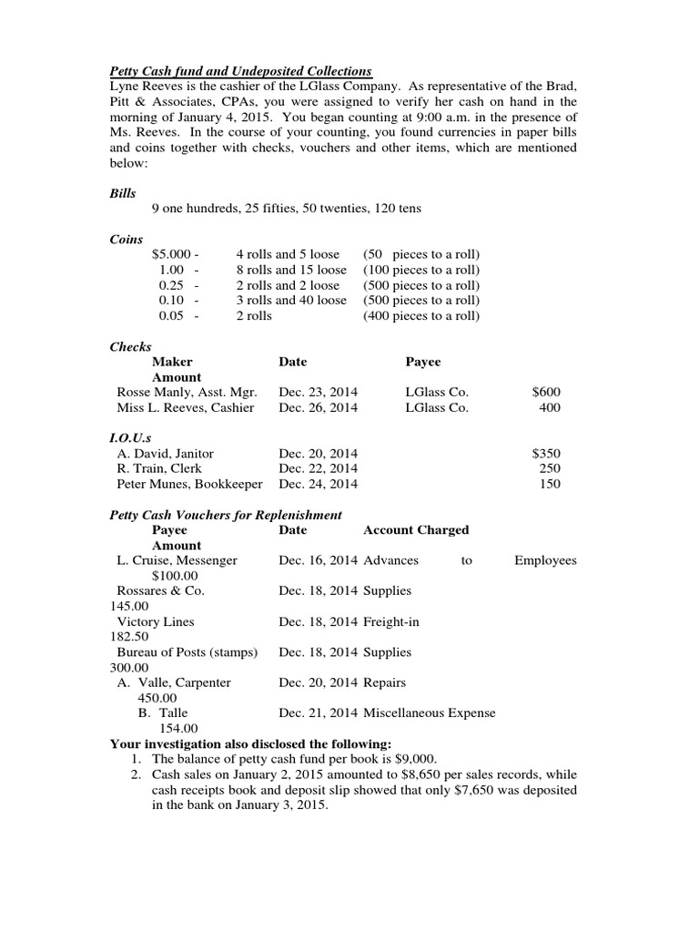 On Line Petty Cash Fund and Undeposited Collections LGlass | PDF ...