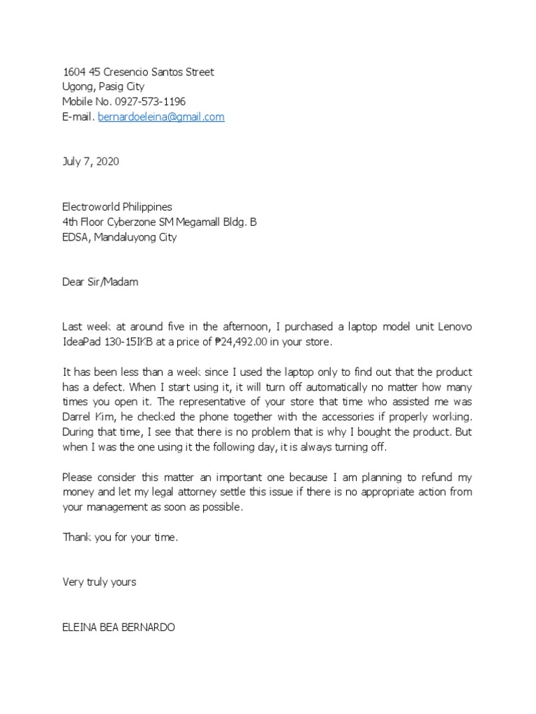 G11 ST11 Reading and Writing - Complaint Letter | PDF