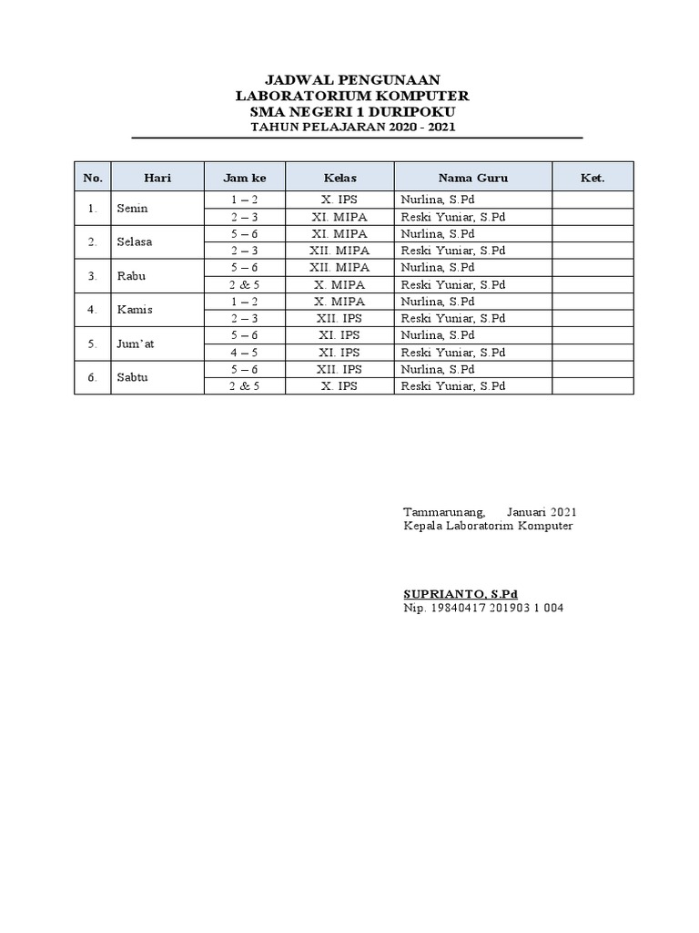 Jadwal Lab Komputer SMA 2020/2021 | PDF | Kesehatan Holistik
