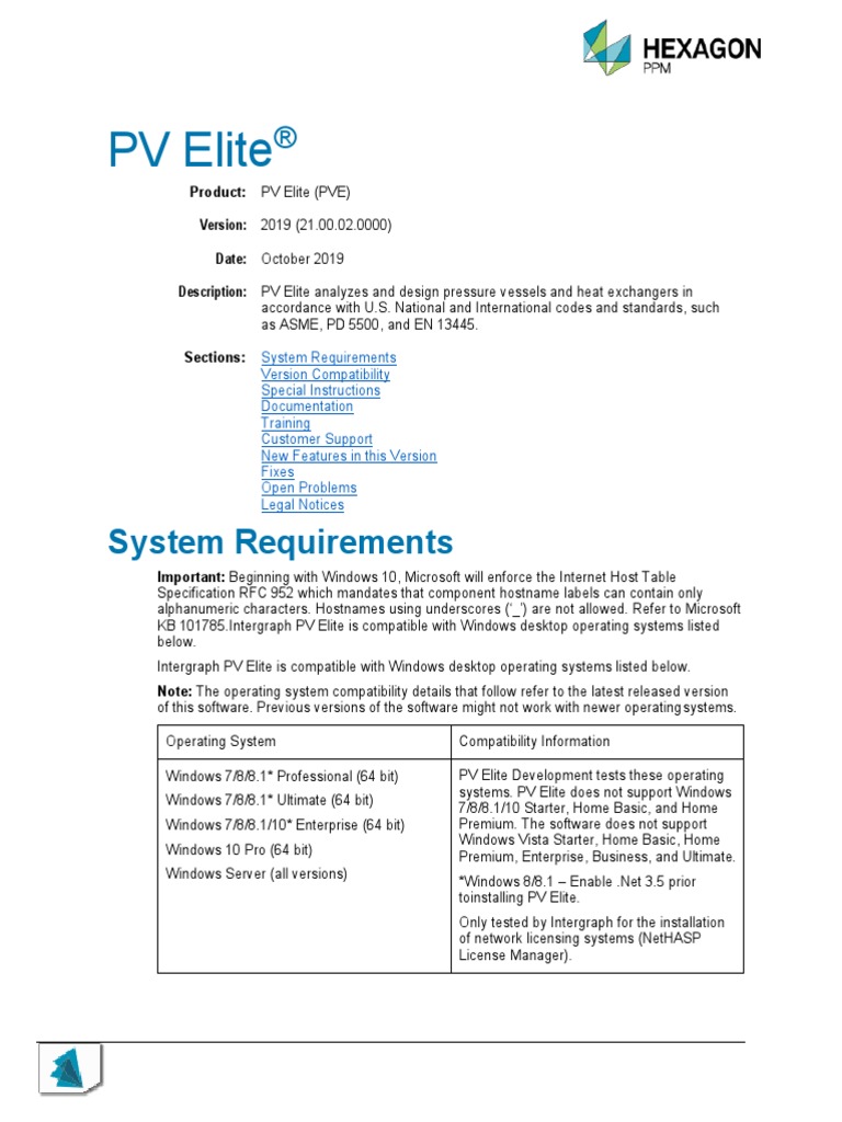 PV Elite: System Requirements | PDF | Microsoft Windows | License