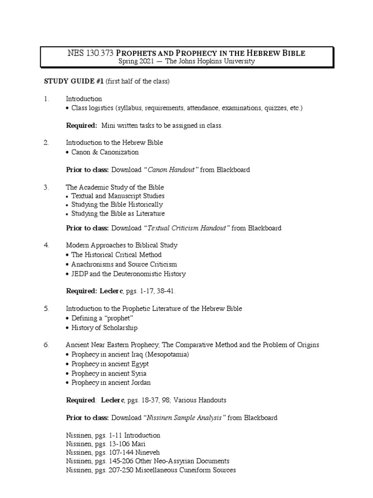 JHU Prophets and Prophecy Study Guide 1 (2021) | PDF | Books Of Kings ...