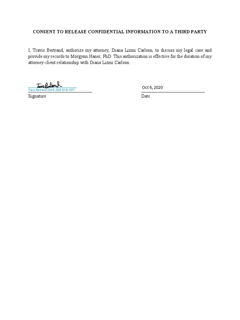 Consent To Release Confidential Information To A Third Party ...