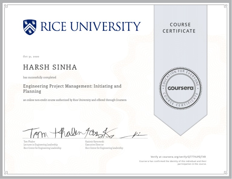 Harsh Sinha: Course Certificate | PDF | Business
