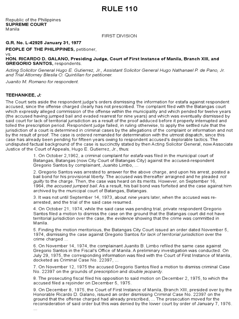 Cases Rule 110 | PDF | Statute Of Limitations | Complaint