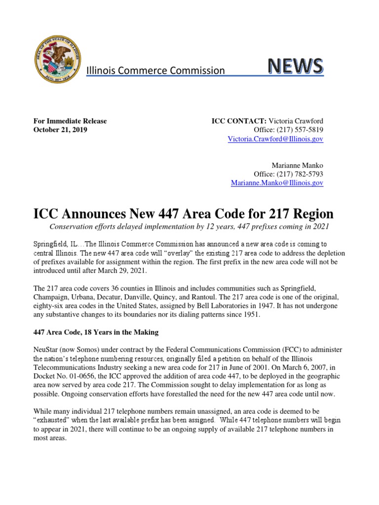 447 Area Code | PDF | Telephone Number | Telephone Numbering Plan