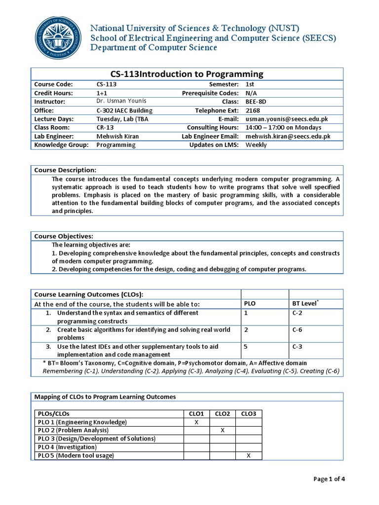 G CS113 Introduction To Programming | PDF | Engineering | C ...
