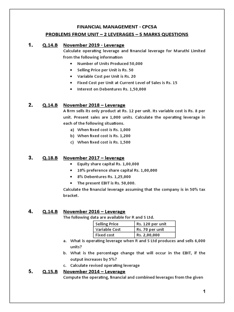 Financial Management PROBLEMS FROM UNIT - 2 | PDF | Capital Structure ...