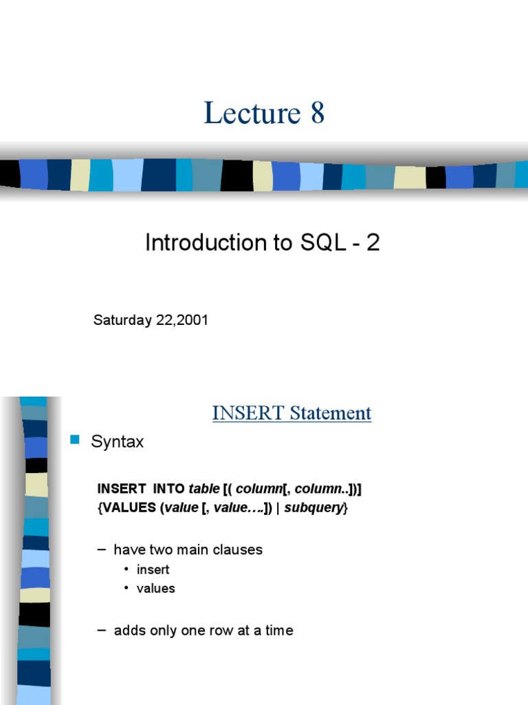 Introduction To SQL - 2: Saturday 22,2001 | PDF | Table (Database ...