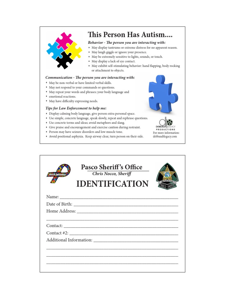 Pasco Sheriff's Office Autism Awareness Cards | PDF