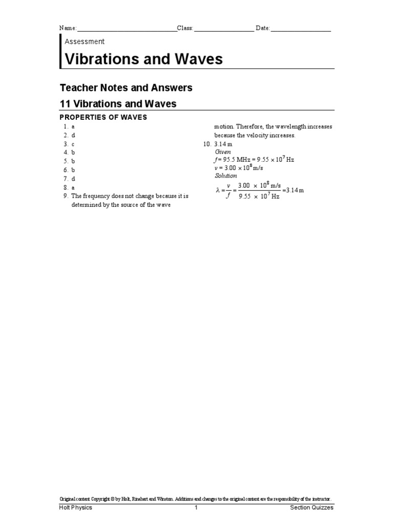 Teacher Notes and Answers 11 Vibrations and Waves | PDF | Wavelength ...