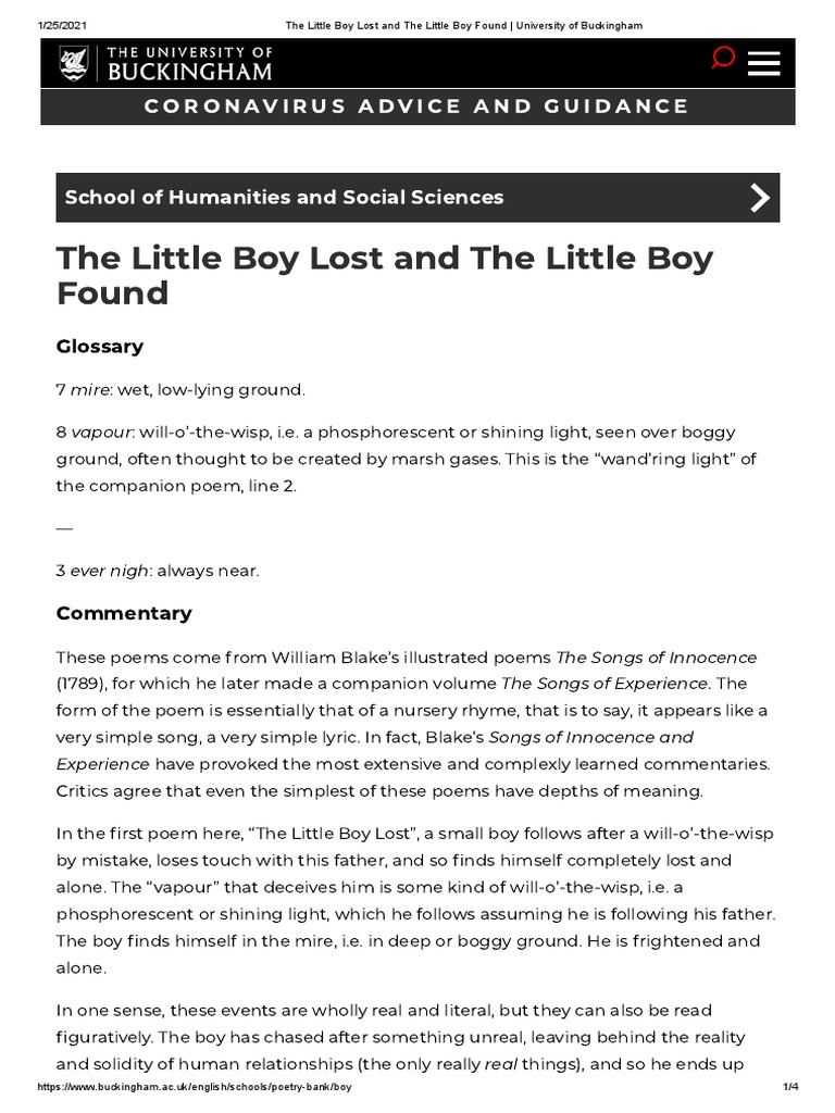 The Little Boy Lost and The Little Boy Found | PDF | William Blake | Poetry