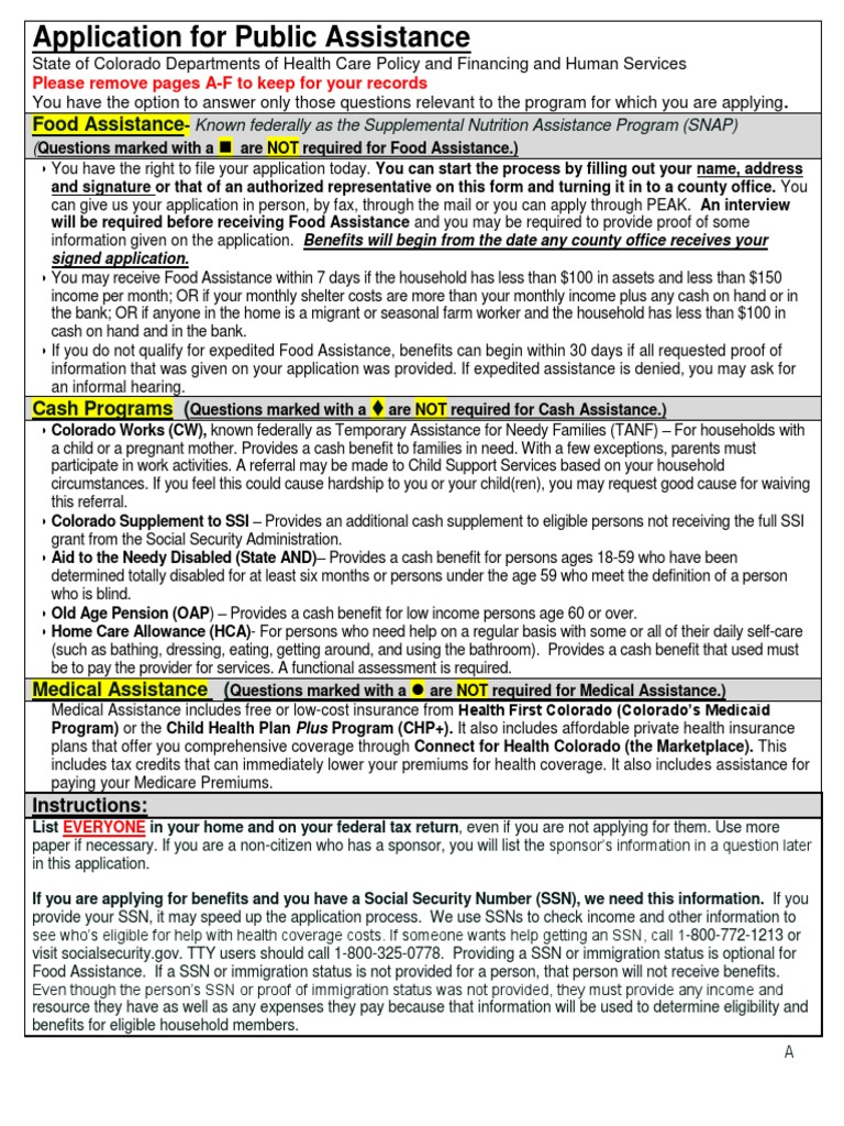 Colorado Application For Public Assistance (English) | PDF ...