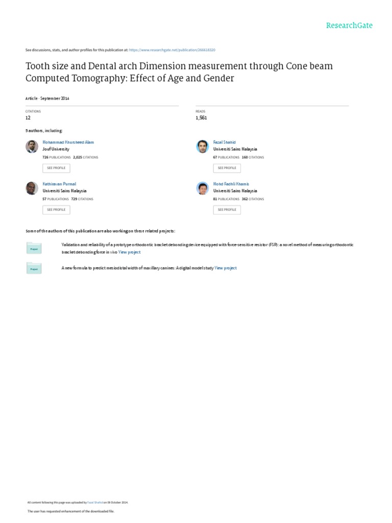 Tooth Size and Dental Arch Dimension Measurement Through Cone Beam ...