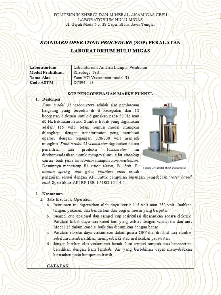 SOP Fann VG Viscometer Model 35 | PDF | Griya & Taman | Teknologi ...