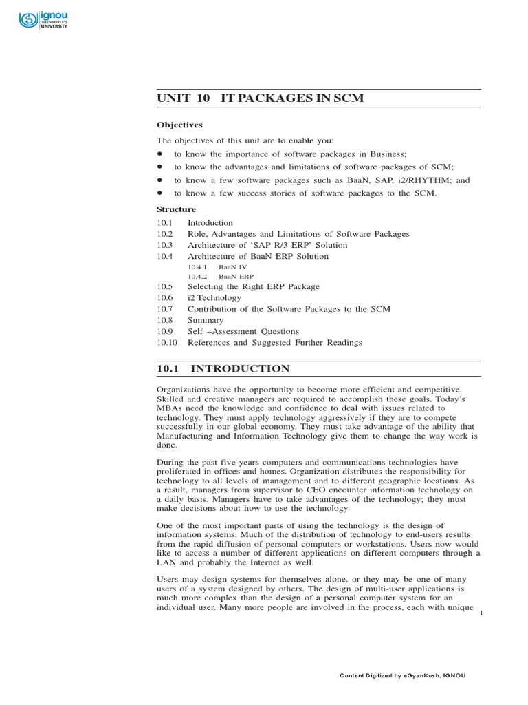 Unit 10 It Packages in SCM: Objectives | PDF | Enterprise Resource ...