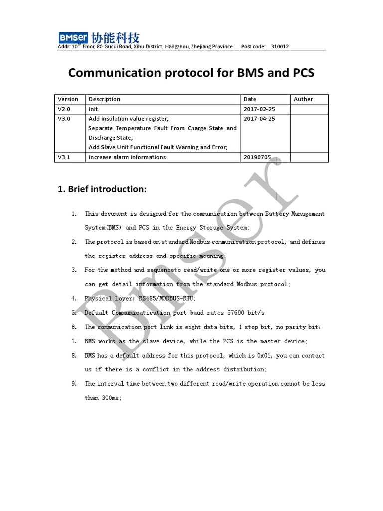 BMS Modbus RS485 Communication Protocol | PDF | Computer Mediated ...