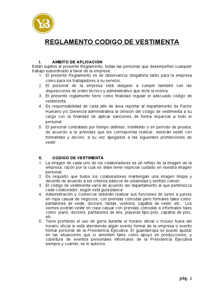 Reglamento Codigo de Vestimenta | PDF | Ropa | Softlines (venta minorista)