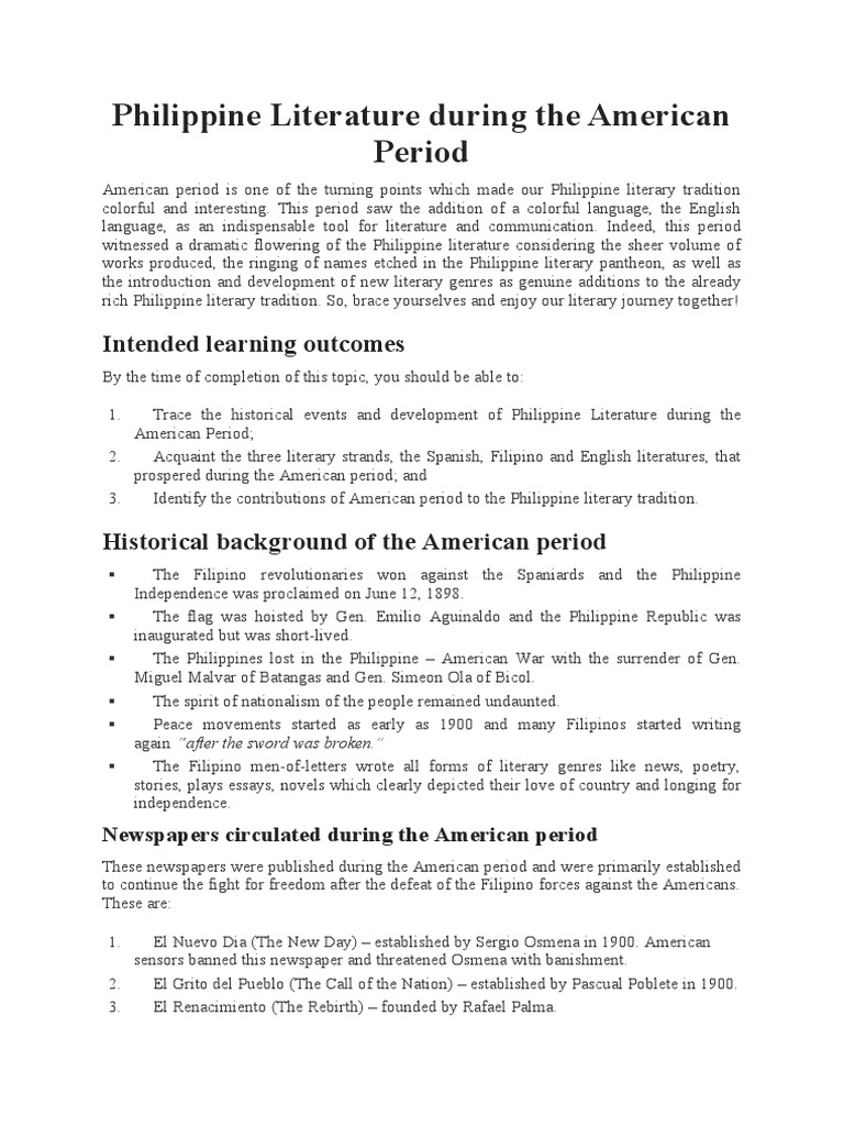 Phil - Lit. During The American Literature | PDF | Philippines | Poetry