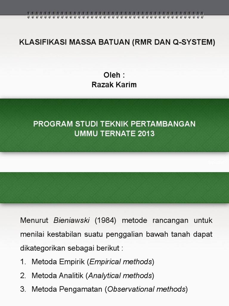 Klasifikasi RMR dan Q-System Terowongan | PDF