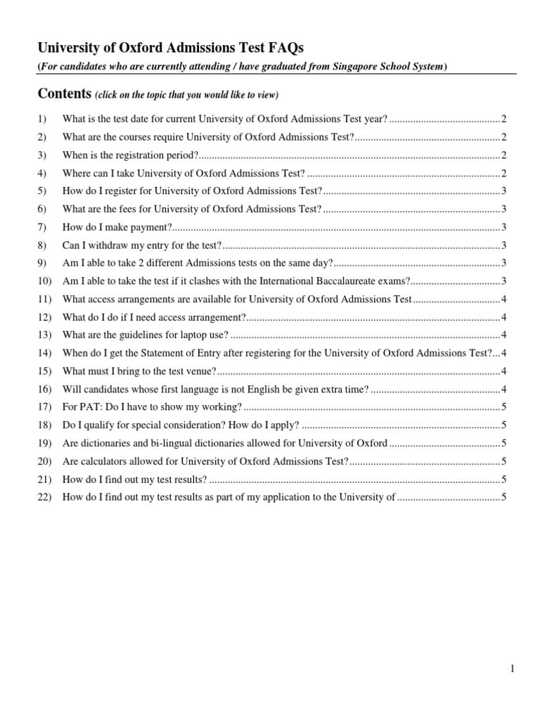 University of Oxford Admissions Test FAQs | PDF | Educational ...