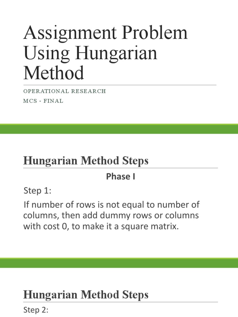 Assignment Problem Using Hungarian Method | PDF | Mathematical Analysis ...
