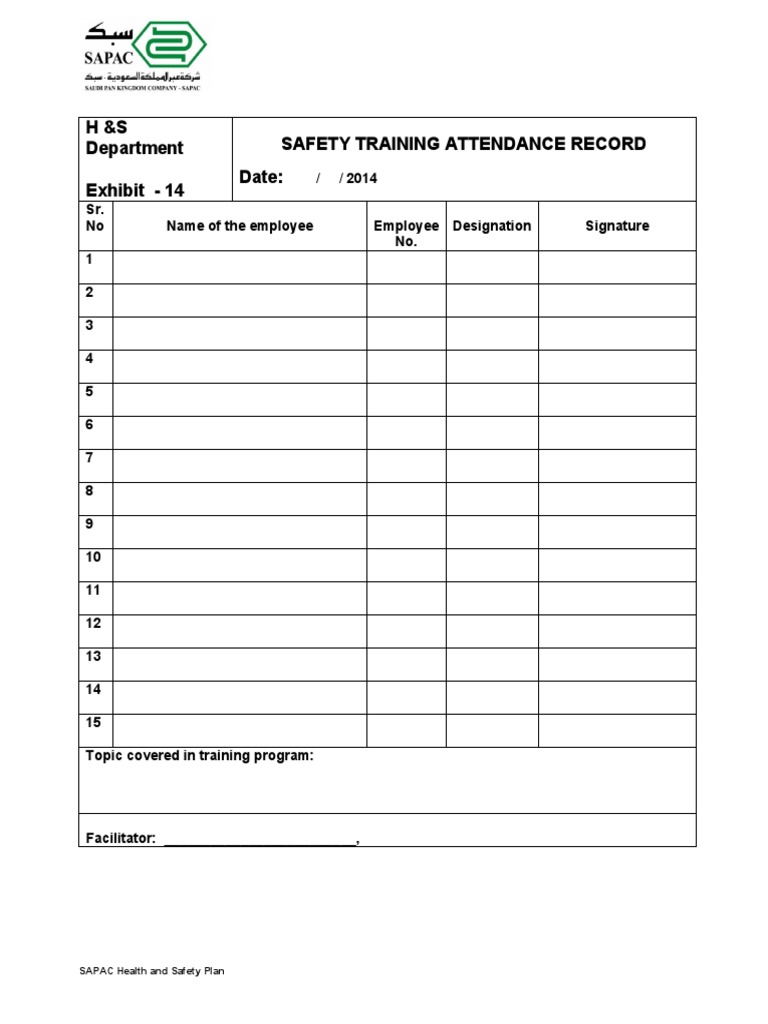 Safety Training Attendance Record | PDF
