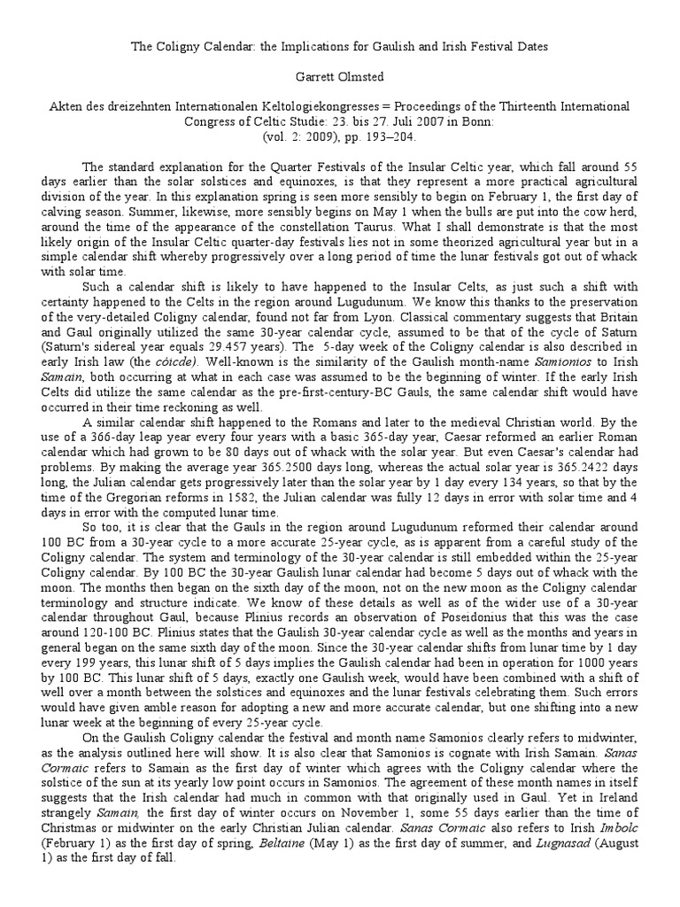 Coligny Calendar's Impact on Celtic Festivals | PDF | Calendar
