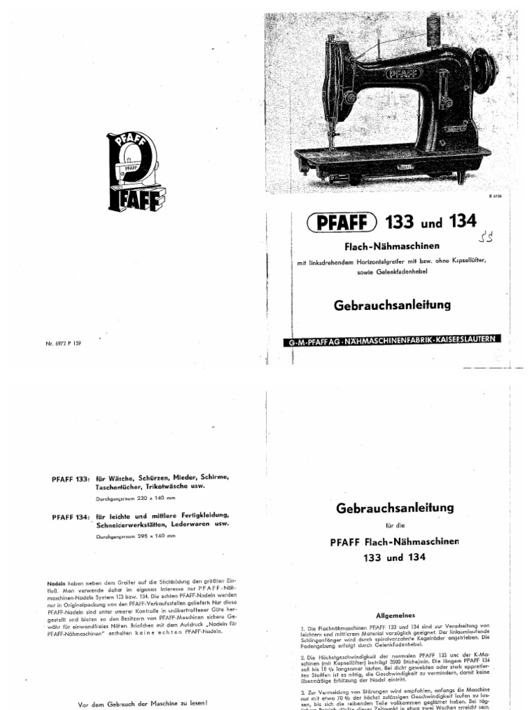 Anleitung Pfaff 133 134 | PDF