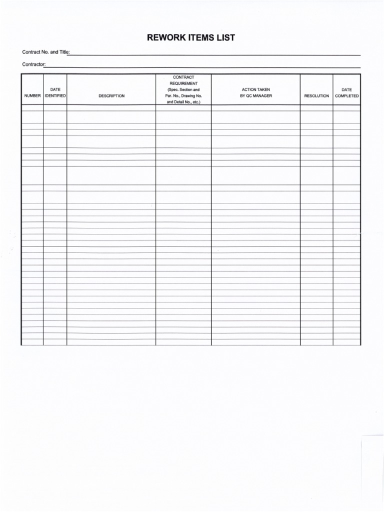 Rework Items List | PDF