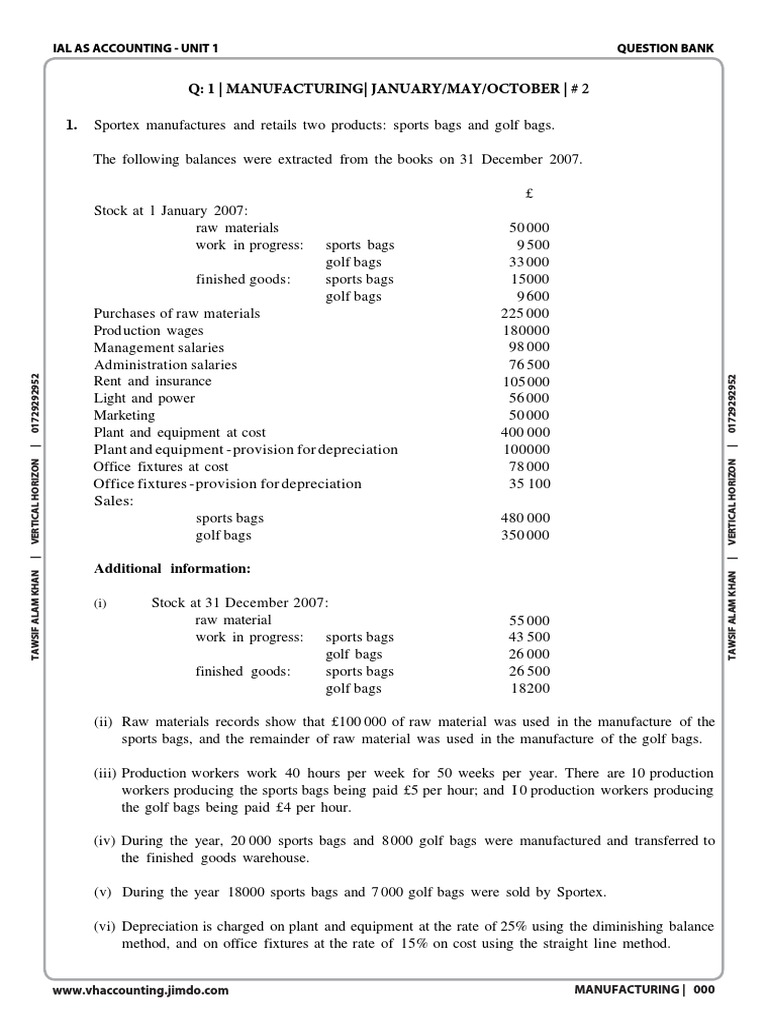 Worksheet - Manufacturing | Download Free PDF | Depreciation | Inventory