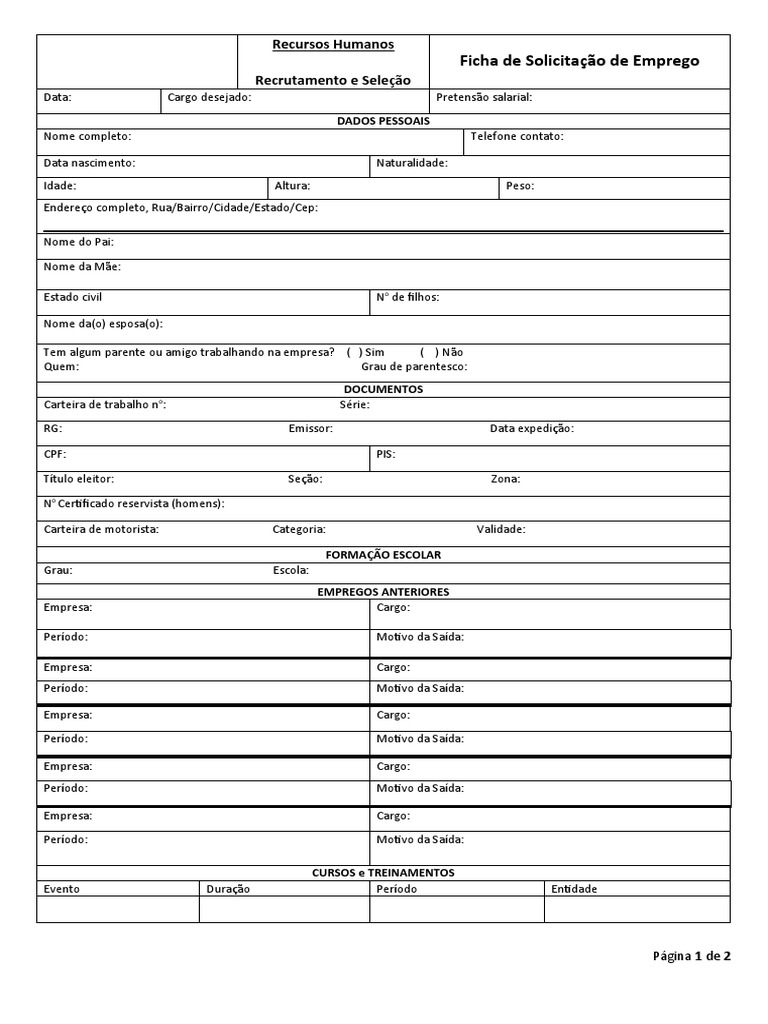 Formulario De Emprego Para Imprimir Recruta Empregos Rio De Janeiro