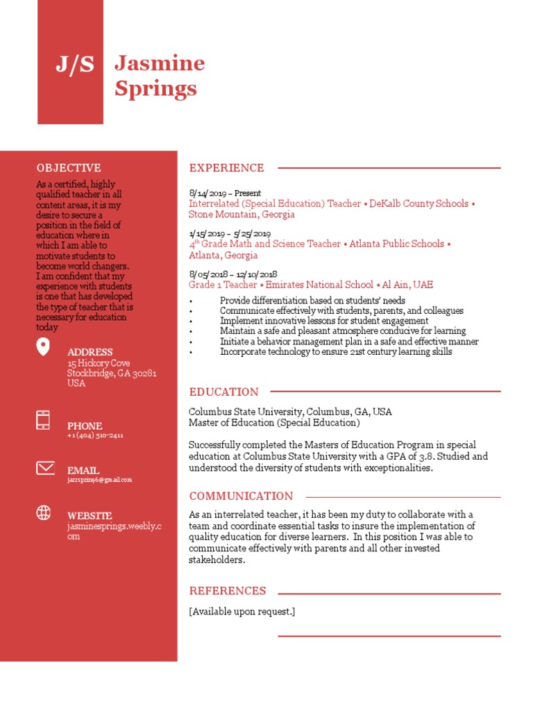 Jasmine Resume 2021 | PDF | Teachers | Human Nature