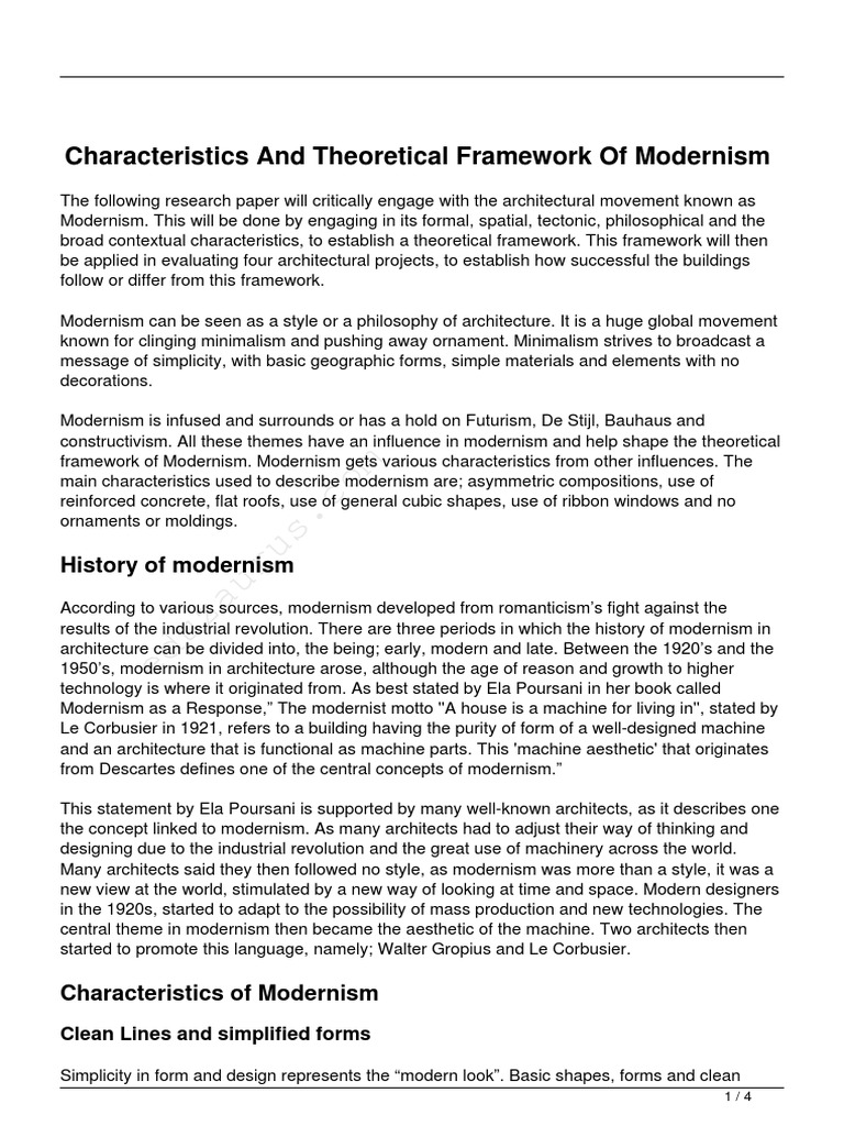 Characteristics and Theoretical Framework of Modernism | PDF ...