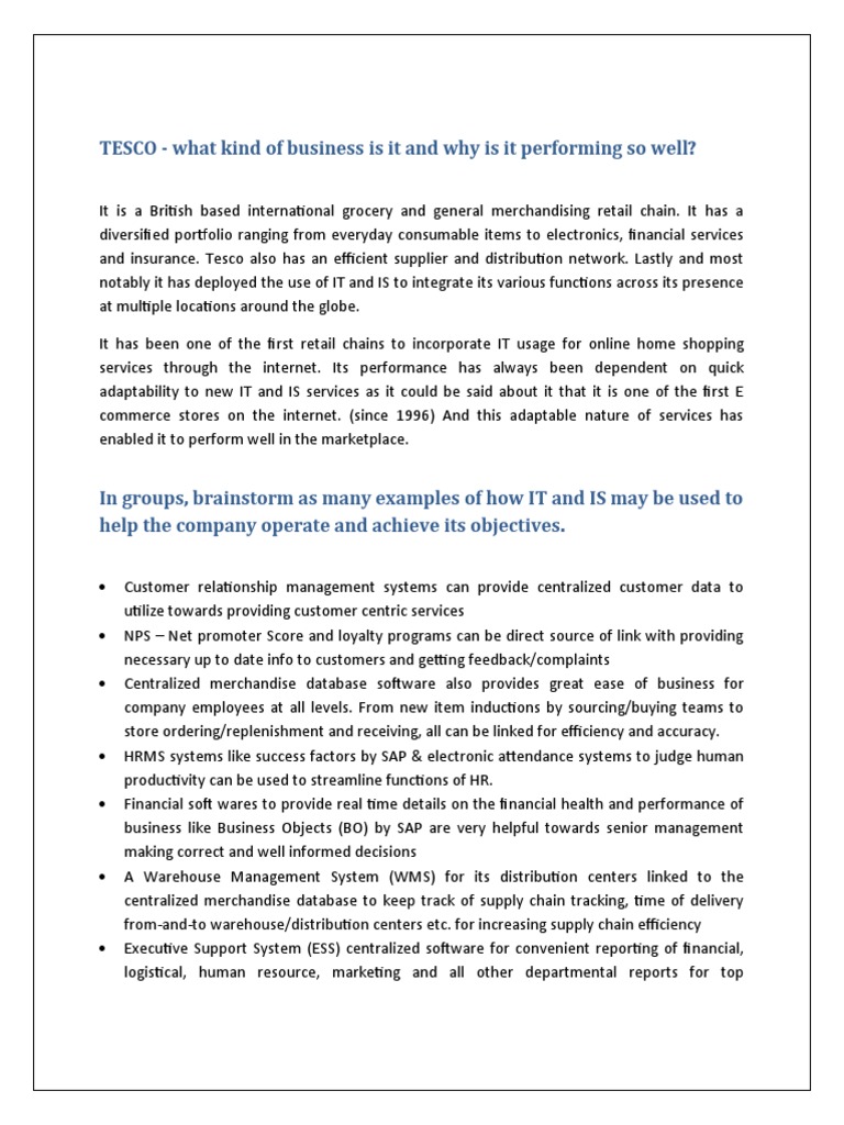 TESCO Case Study Analysis | PDF | Information System | Strategic Management