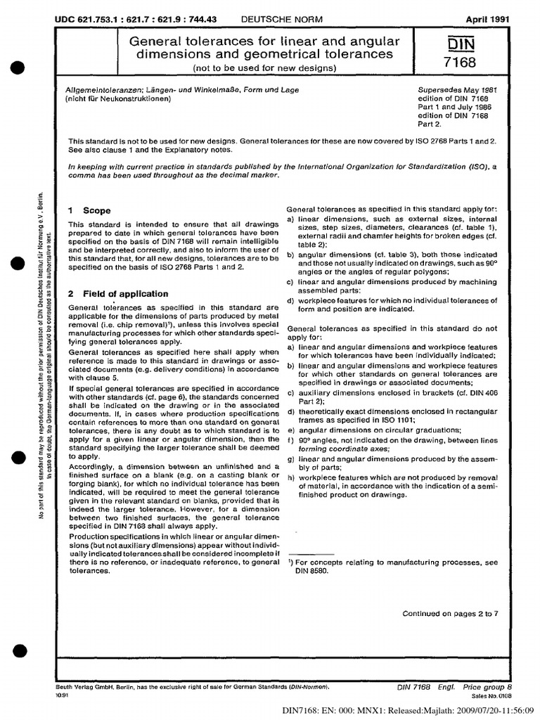 Din 7168 en | PDF | Engineering Tolerance | Casting (Metalworking)